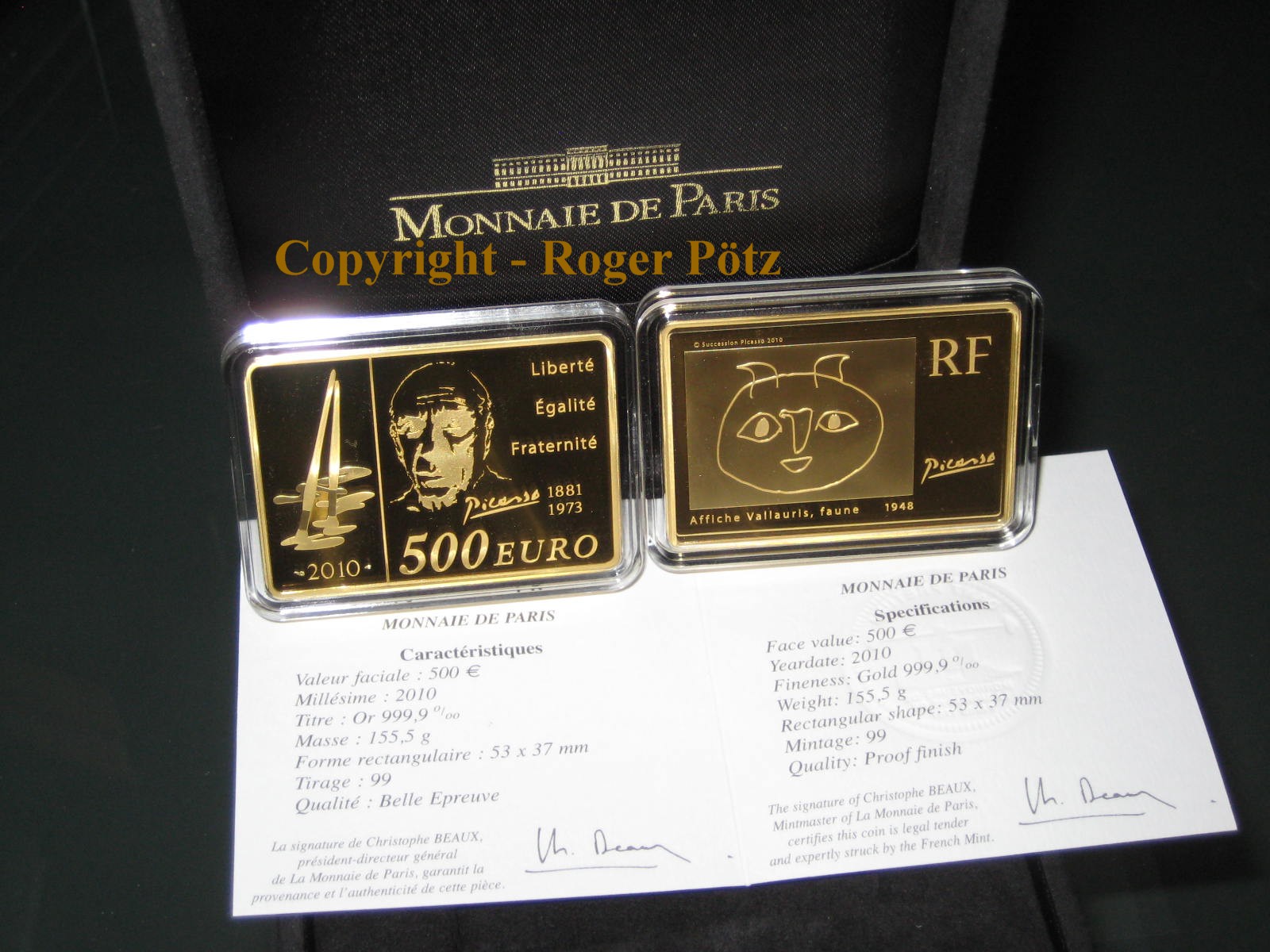 FRANKREICH 500 Euro 2010 5 Unzen Fein Gold Pablo Picasso nur 97 Ex ...