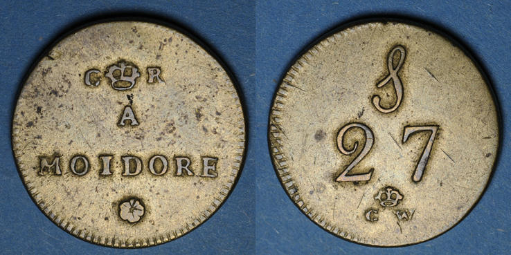 GEWICHTE Portugal. Poids monétaire de la lisbonine ou moidore ...