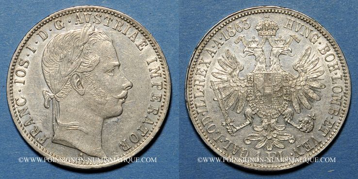 EUROPA 1863 A Autriche. François Joseph I (1848-1916). 1 florin Vienne ...
