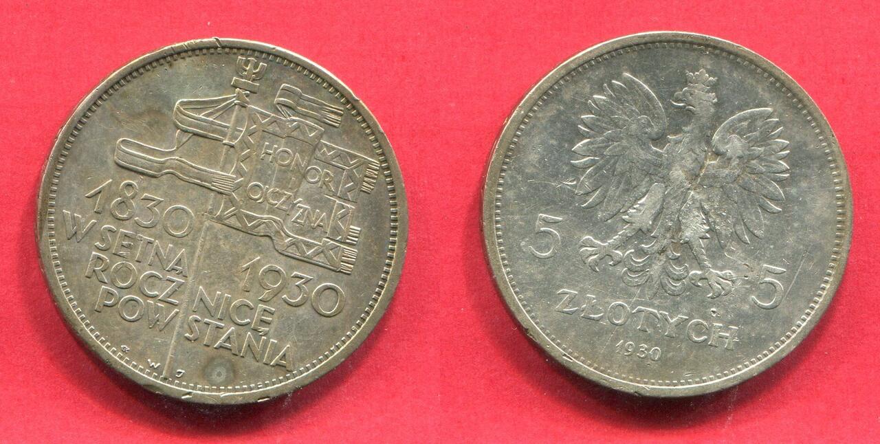 Polen 2. Republik 5 Zloty Zlotych 1930 100 Jahre Polnischer Aufstand ...