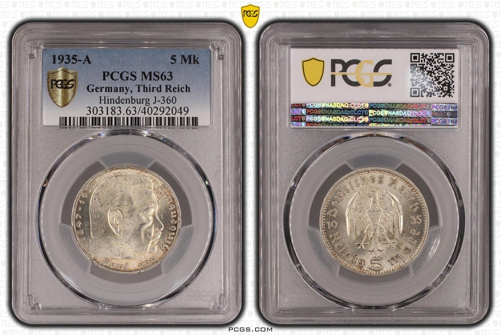 Germany, Third Reich 1933-1945 5 Mark 1935-A Hindenburg Adler PCGS ...