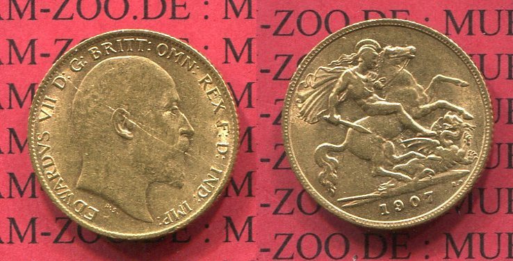 England Great Britain UK England 1907 Half Sovereign Goldmünze Edward ...