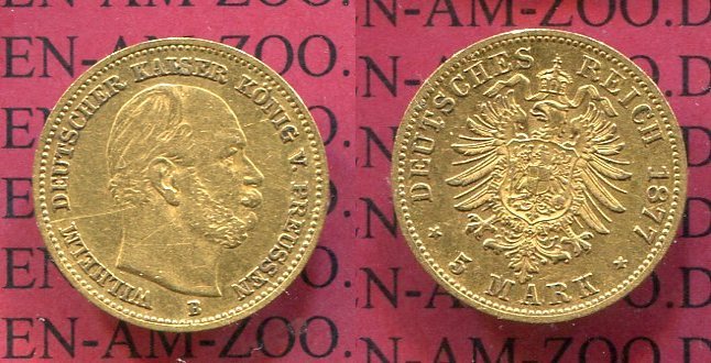 Preußen, Prussia German Empire 5 Mark Goldmünze Preußen 5 Mark Gold ...