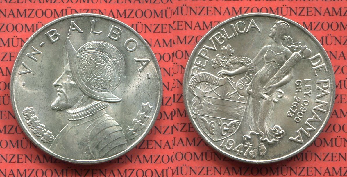 1 Balboa Silbermünze Panama 1 Balboa 1947 prfr. nicht gereinigt | MA-Shops