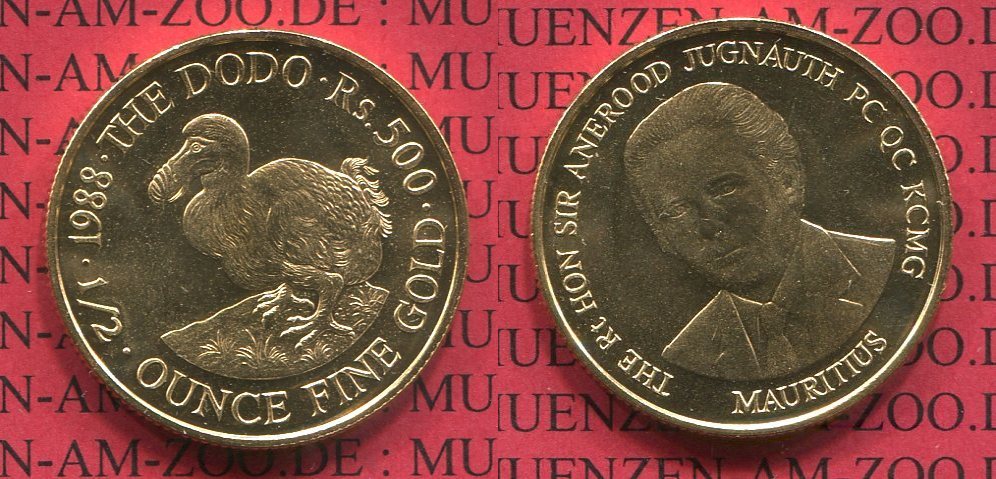 Mauritius 500 Rupees Gold 1988 Dodo 1/2 Ounce Goldmünze Gold Coin / Sir ...