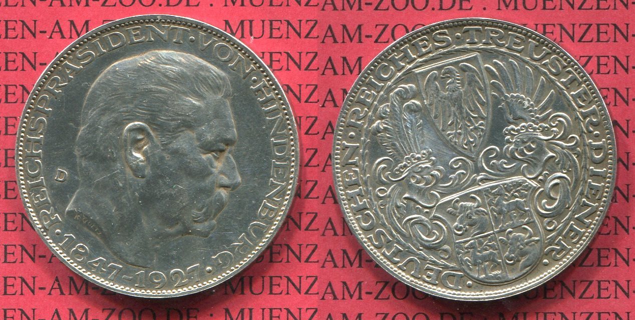 Münchner Medailleure K. Goetz Silbermedaille 1927 D Hindenburg, 80 ...