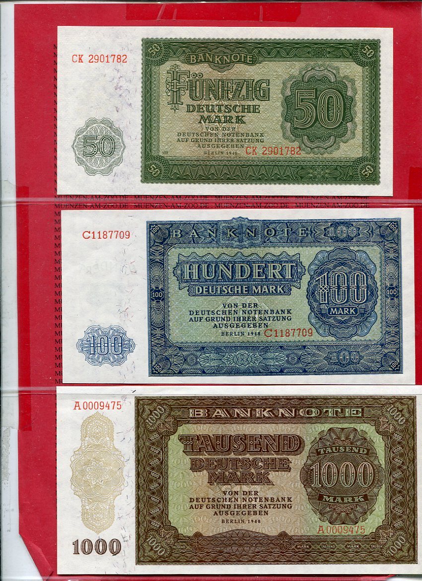 DDR GDR Eastern Germany 0.5 -1000 Mark 9 Stück 1948 10 Scheine 0, 50-1 ...