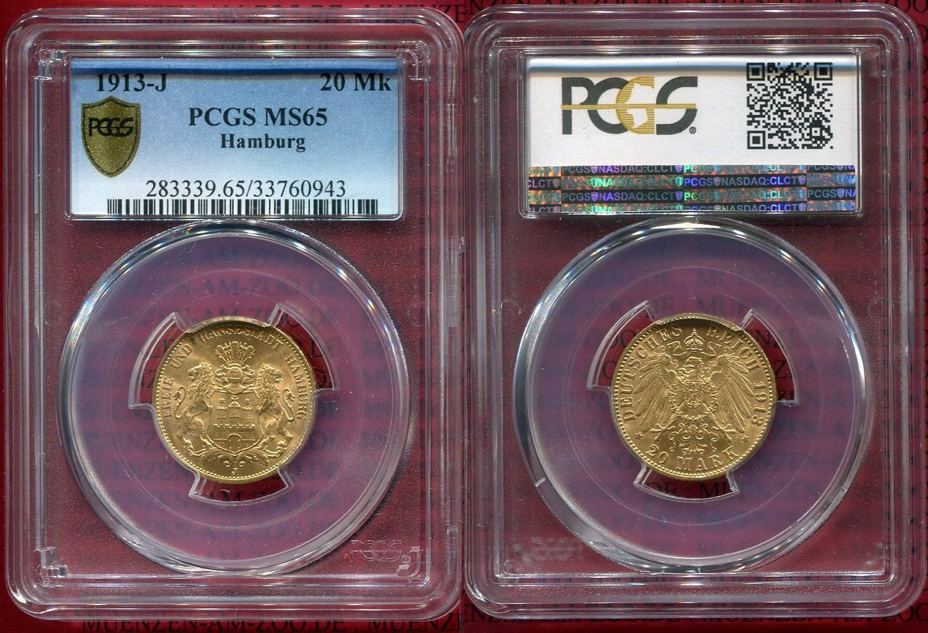Hamburg, German Empire Free City of 20 Mark Goldmünze 1913 J ...