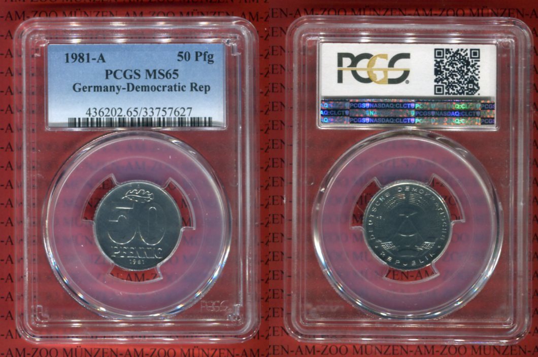 DDR East Germany 1981 A 50 Pfennig Aluminium Kursmünze PCGS zertifiziert MS65 | MA-Shops
