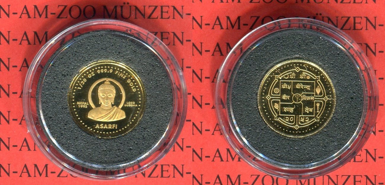 Asarfi Minigoldmünze Nepal, Asarfi 1/20 Unze Goldmünze 1995 Lord Buddha ...