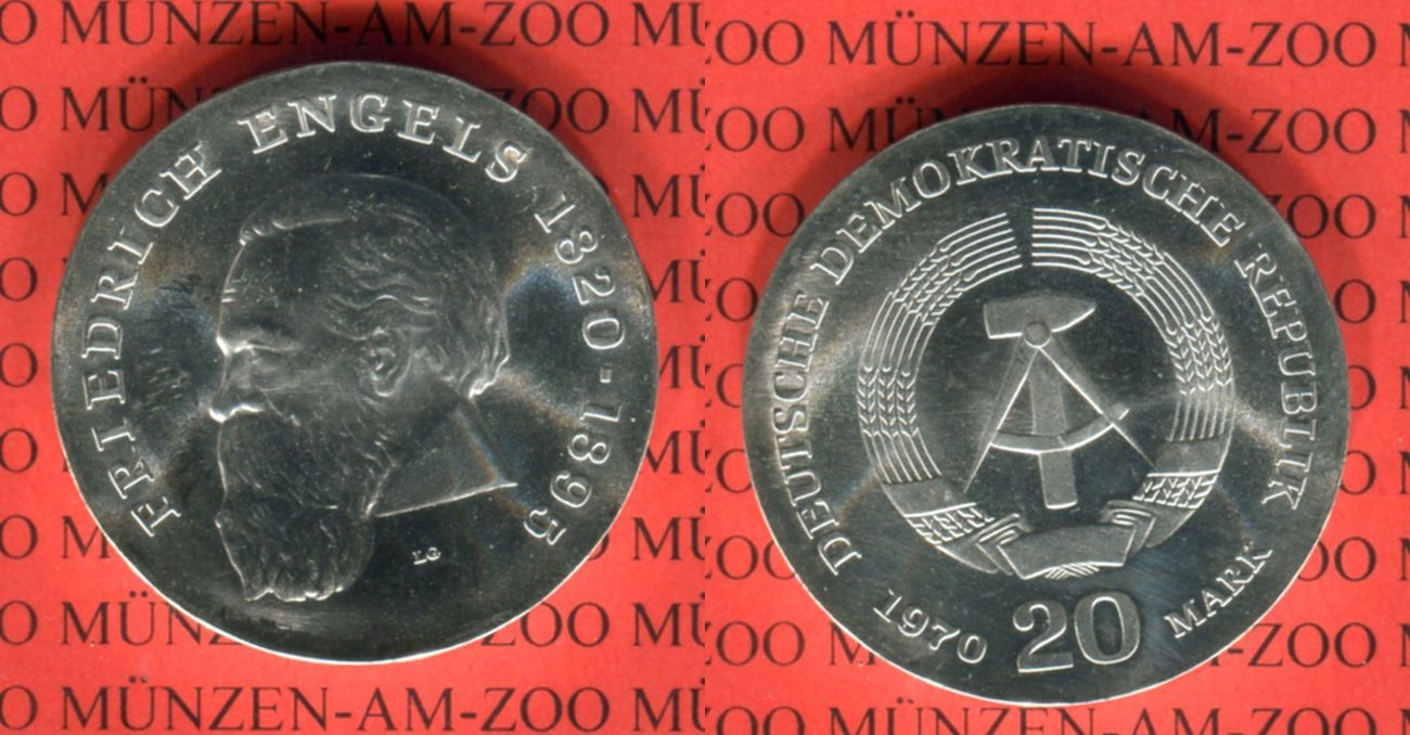 DDR 20 Mark Silber 1970 Gedenkmünze 150. Geburtstag Friedrich Engels ...
