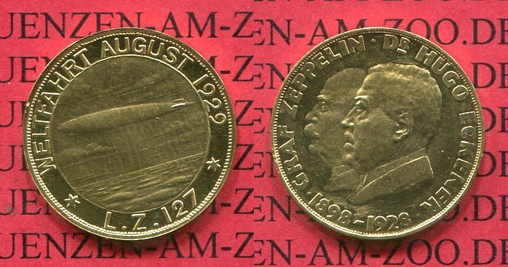Medaille Zeppelin Goldmedaille 1929 Weltflug Graf Zeppelin / Eckener ...