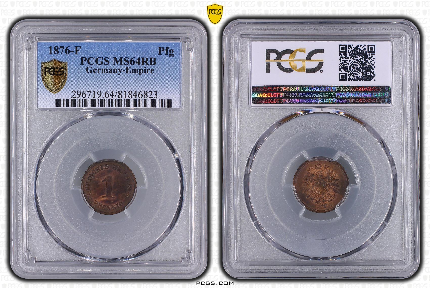 Deutsches Reich 1 Pfennig 1876-F Pfennig PCGS MS64RB | MA-Shops