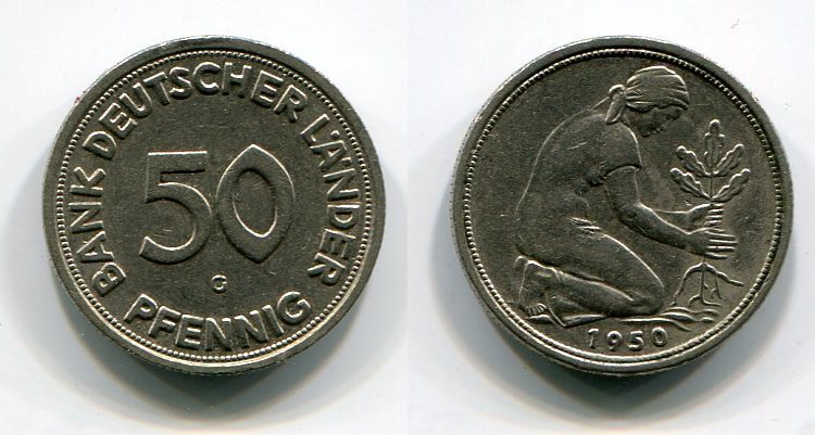 Bundesrepublik Deutschland, Germany FRG 50 Pfennig 1950 G G Bank ...