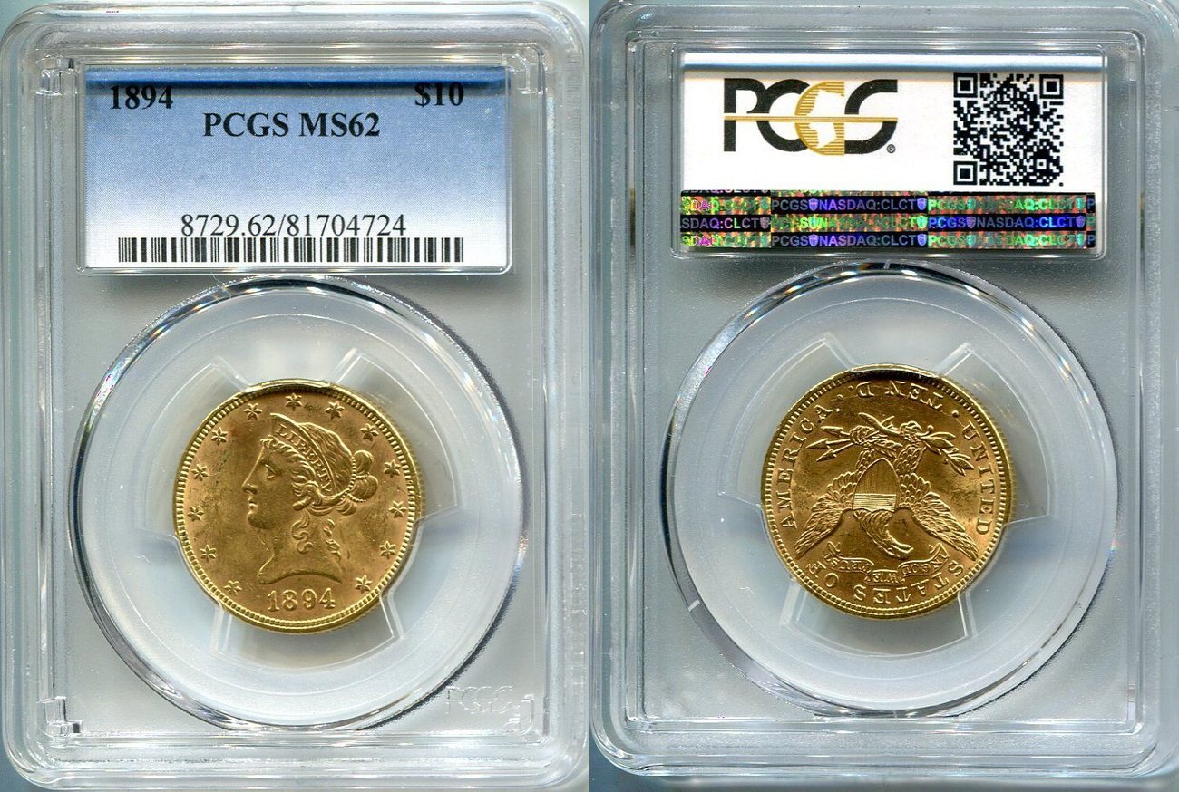 10 Dollars Goldmünze Eagle Coronet Head USA 10 Dollars Liberty, Frauenkopf, 1894 o. Mzz. Coronet ...