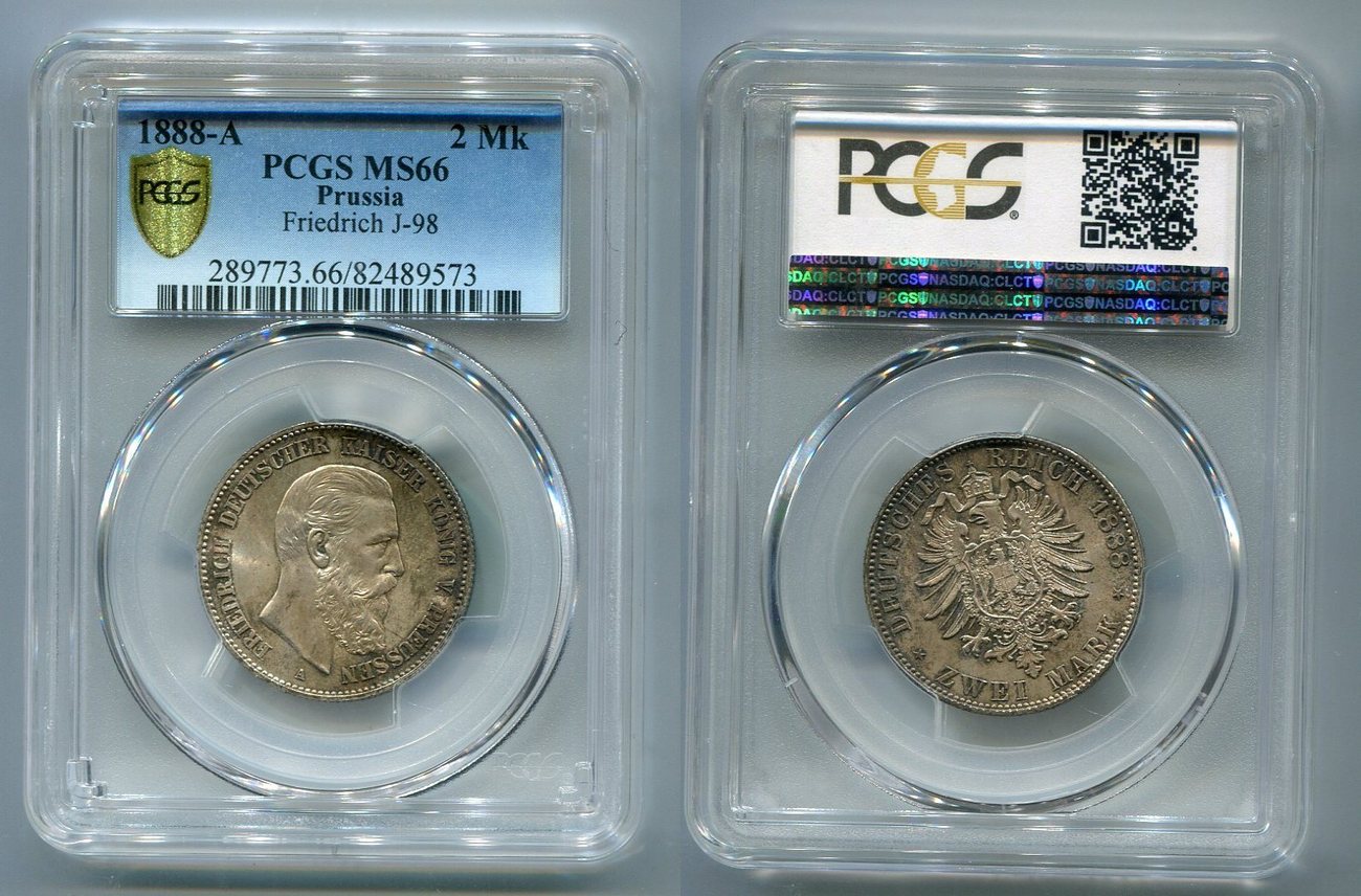 Preußen 2 Mark 1888 A Friedrich III. Nice Toning Stgl. PCGS MS 66 | MA ...