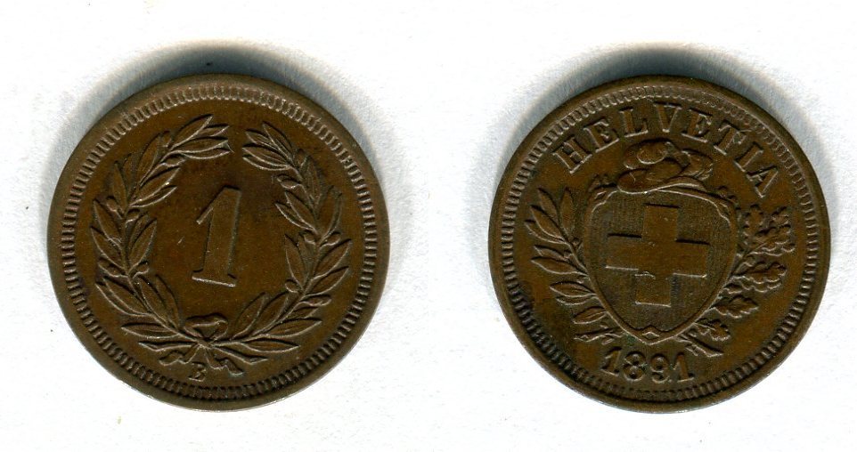 Schweiz 1 Rappen 1891 B Kursmünze vz | MA-Shops