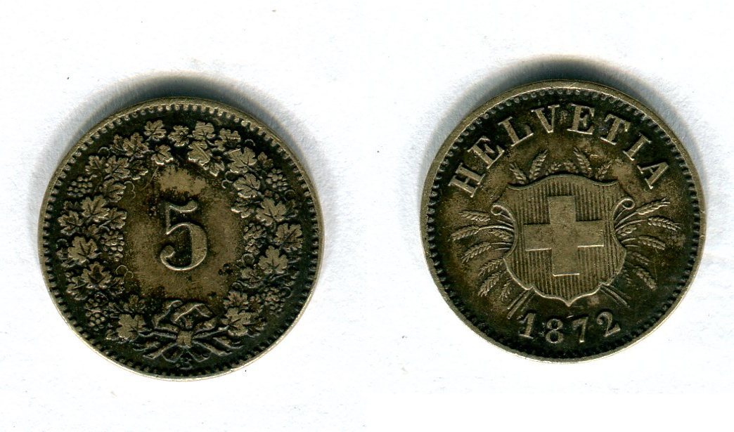 Schweiz 5 Rappen 1872 B Kursmünze ss | MA-Shops