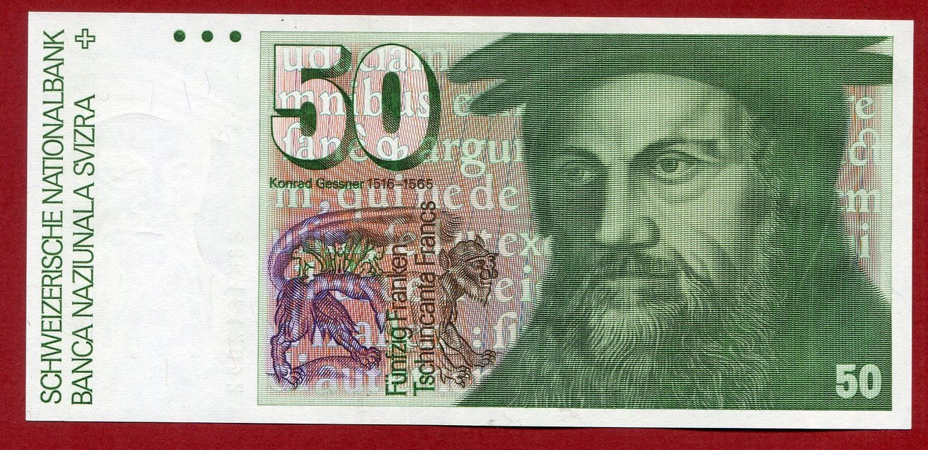 Schweiz 50 Franken 1988 Banknote Owl Eule /Konrad Gessner I | MA-Shops