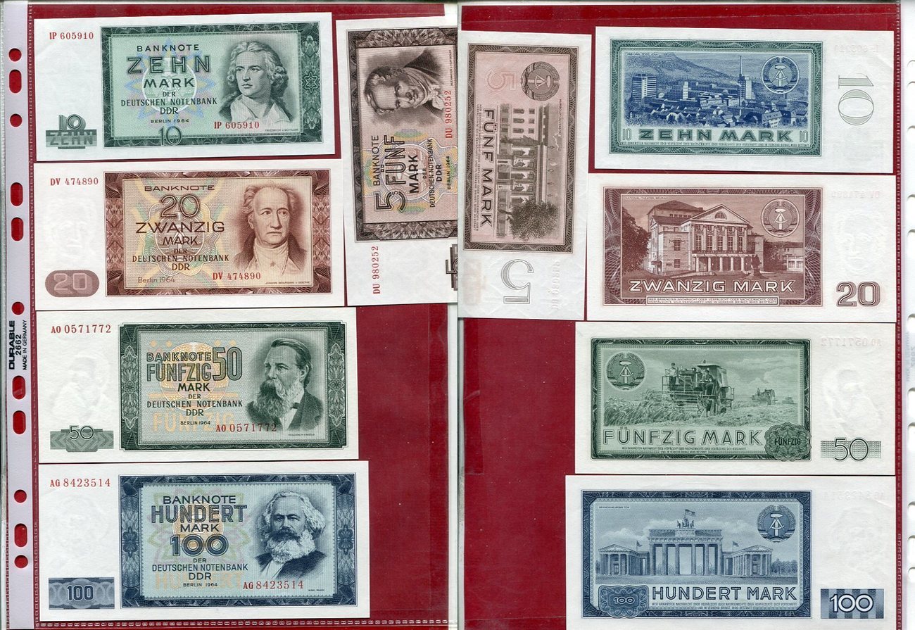 DDR GDR Eastern Germany 5 - 100 Mark 5 DDR 1964 5 Scheine 5-10-20-50 ...