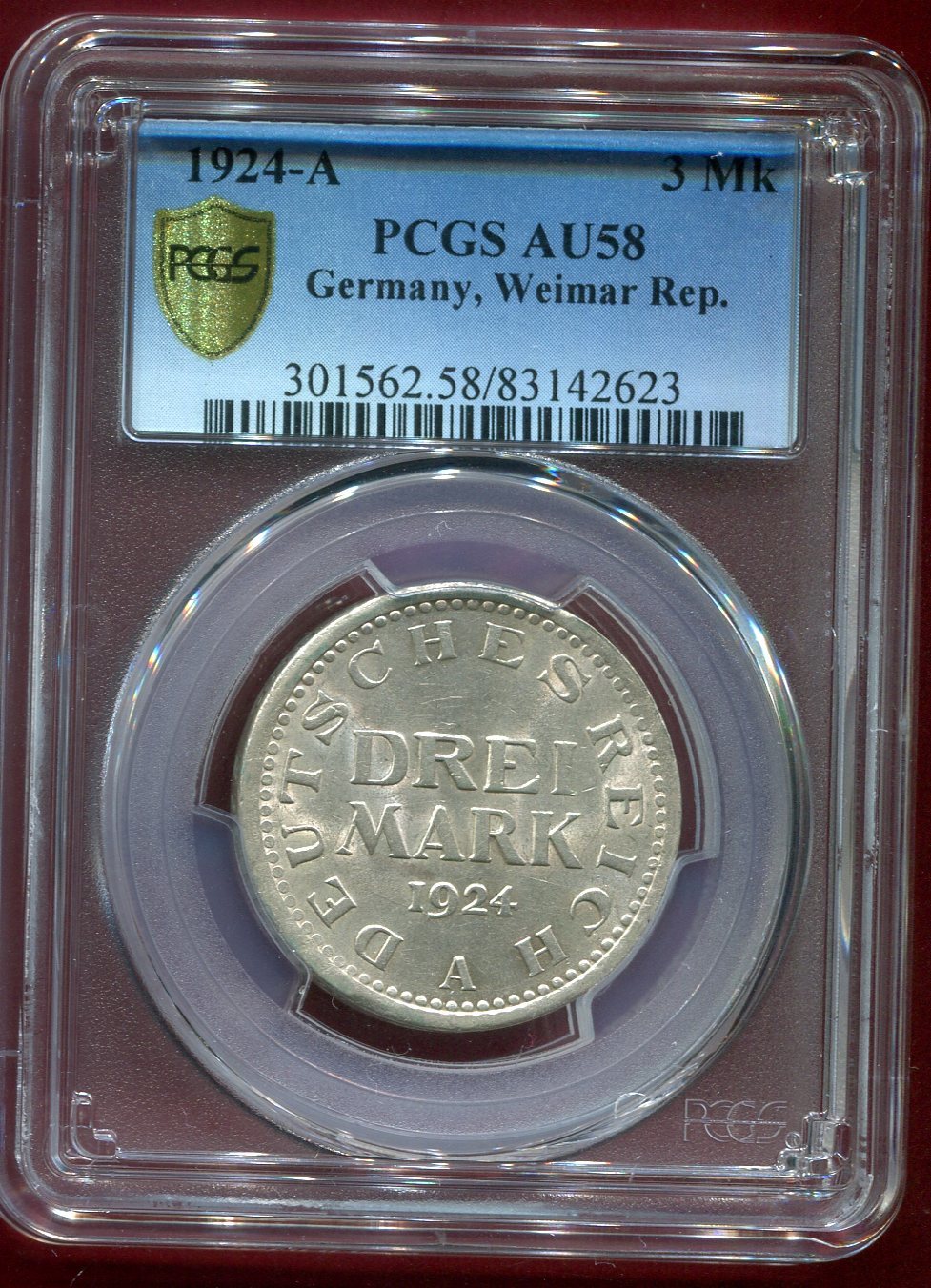 Weimarer Republik Germany 3 Mark Silber Drei Ausgeschrieben 3M 1924 Kursmünze Regular Strike ...