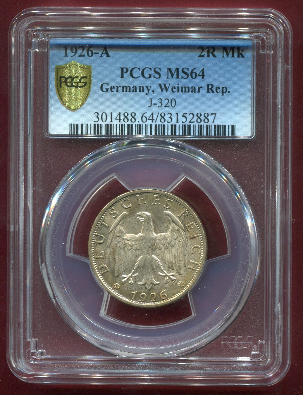 Weimarer Republik Deutsches Reich 2 Mark Silber Kursmünze 1926 A 2 ...