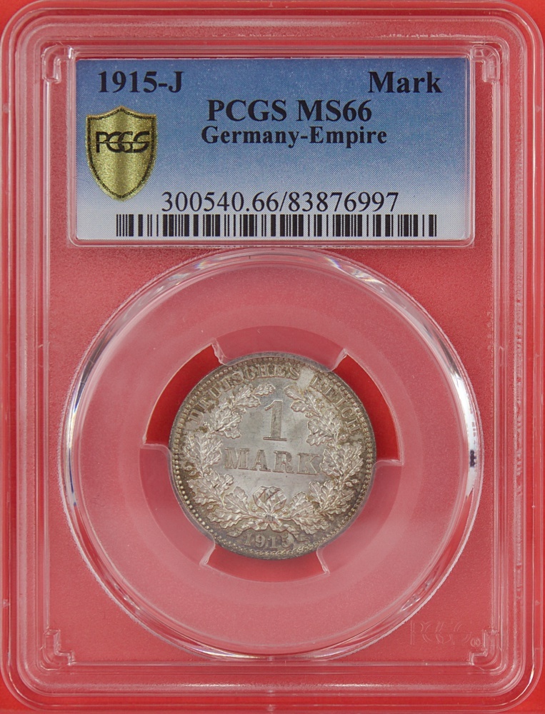 Germany-Empire 1 Mark 1915-J Deutsches Kaiserreich Regular Strike Kursmünze PCGS MS66 Stgl. fein ...