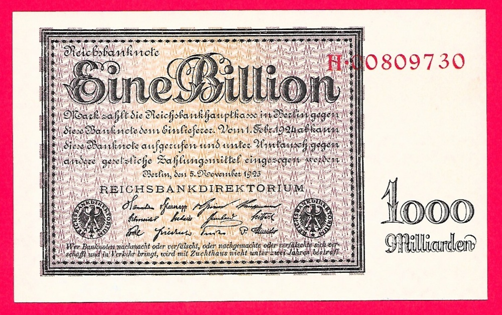 Deutsches Reich 1 Billion Mark 1923 Reichsbanknote 5.11.1923, 1000 ...