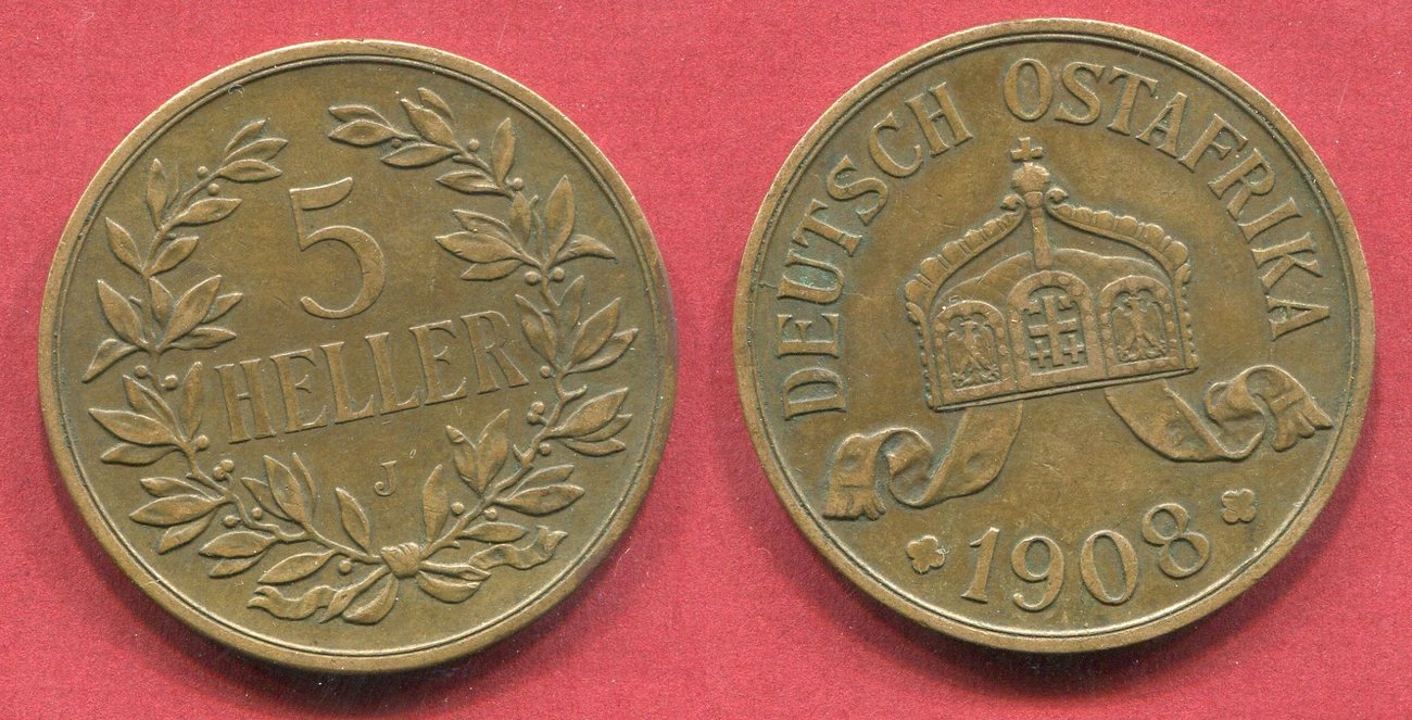 Deutsch Ostafrika German Colonial Money 5 Heller 1908 J Auswärtiges Amt ...