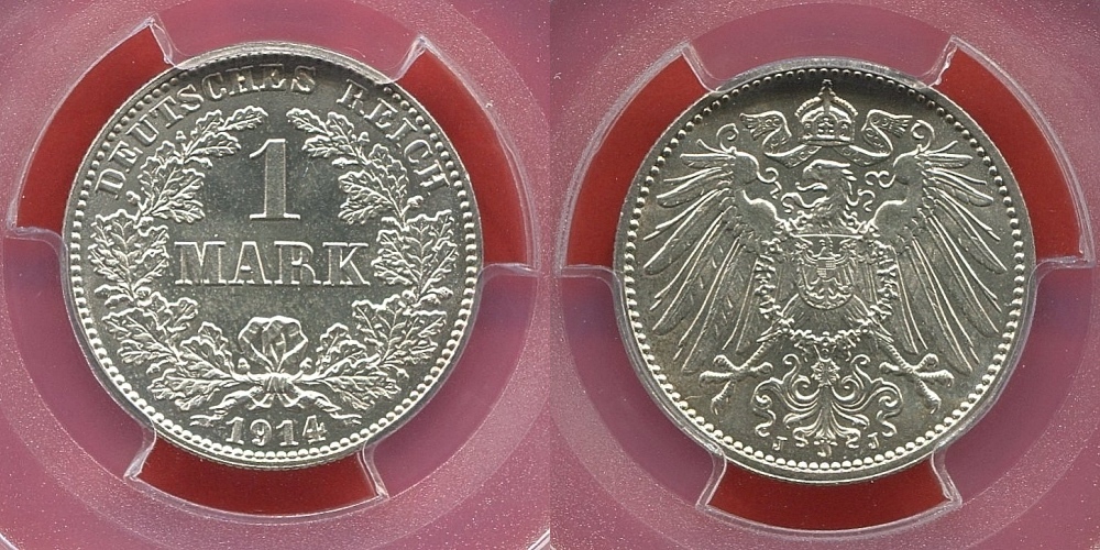 Germany-Empire 1 Mark 1914-J Deutsches Kaiserreich Kursmuenze PCGS MS67 ...