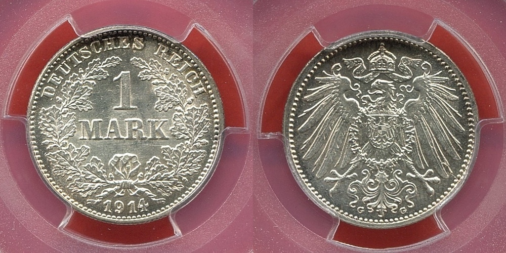 Germany-Empire 1 Mark 1914-G Deutsches Kaiserreich Kursmuenze PCGS MS65 Stgl. | MA-Shops
