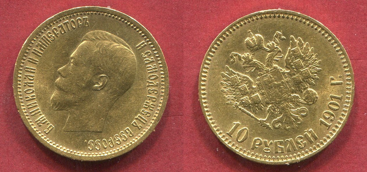 Russland Russia 10 Rubel Goldmünze 1901 Nikolaus II. ss+ | MA-Shops