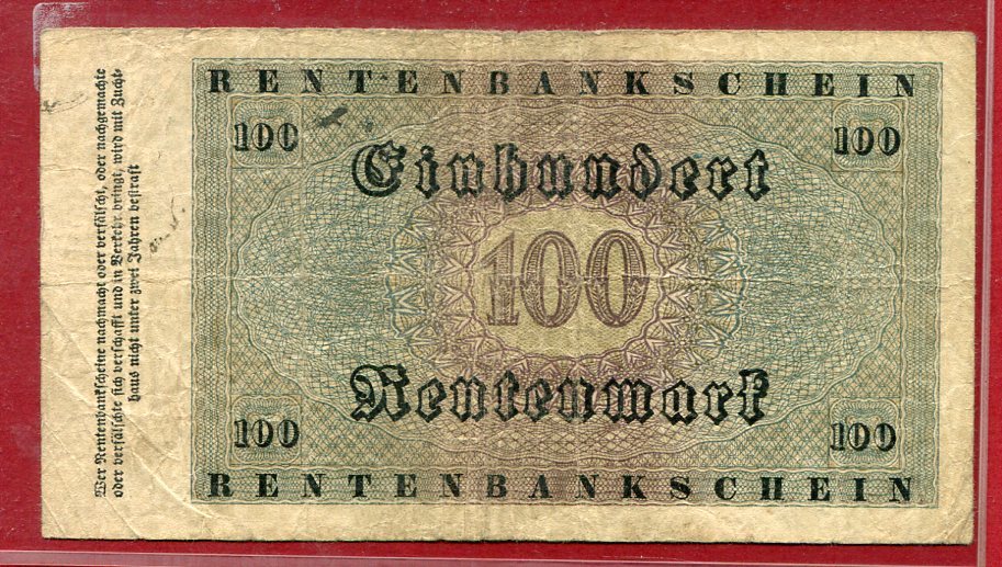 Deutsche Reichsbank 1924-1945 Weimarer 100 Rentenmark 1924 Selten stärker gebraucht | MA-Shops