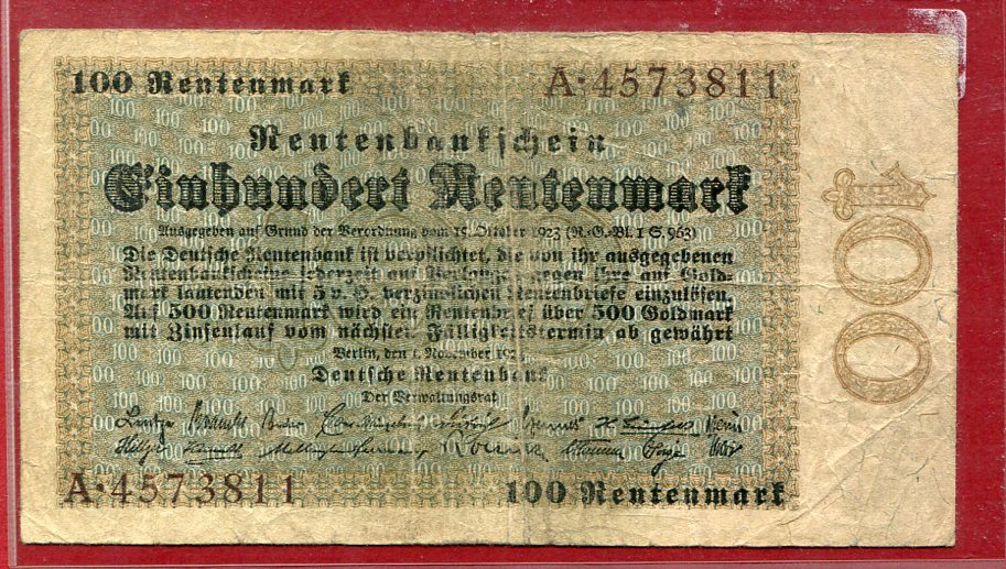 Deutsche Reichsbank 1924-1945 Weimarer 100 Rentenmark 1924 Selten stärker gebraucht | MA-Shops