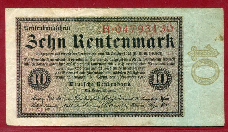Deutsche Reichsbank 1924-1945 Weimarer 10 Rentenmark 1923 ...