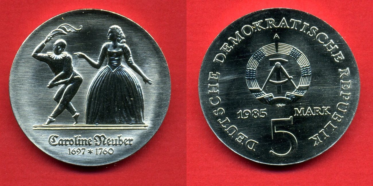 DDR 5 Mark Gedenkmünze 1985 225. Todestag von Caroline Neuber prägefrisch | MA-Shops