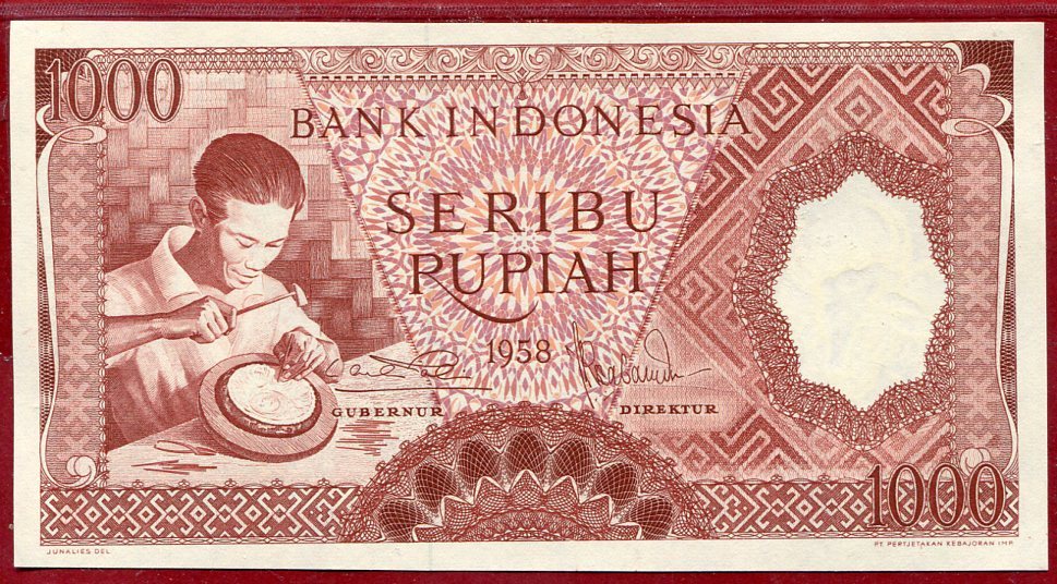 Indinesien 1000 Rupiah Rupien 1958 Indonesia kassenfrisch | MA-Shops