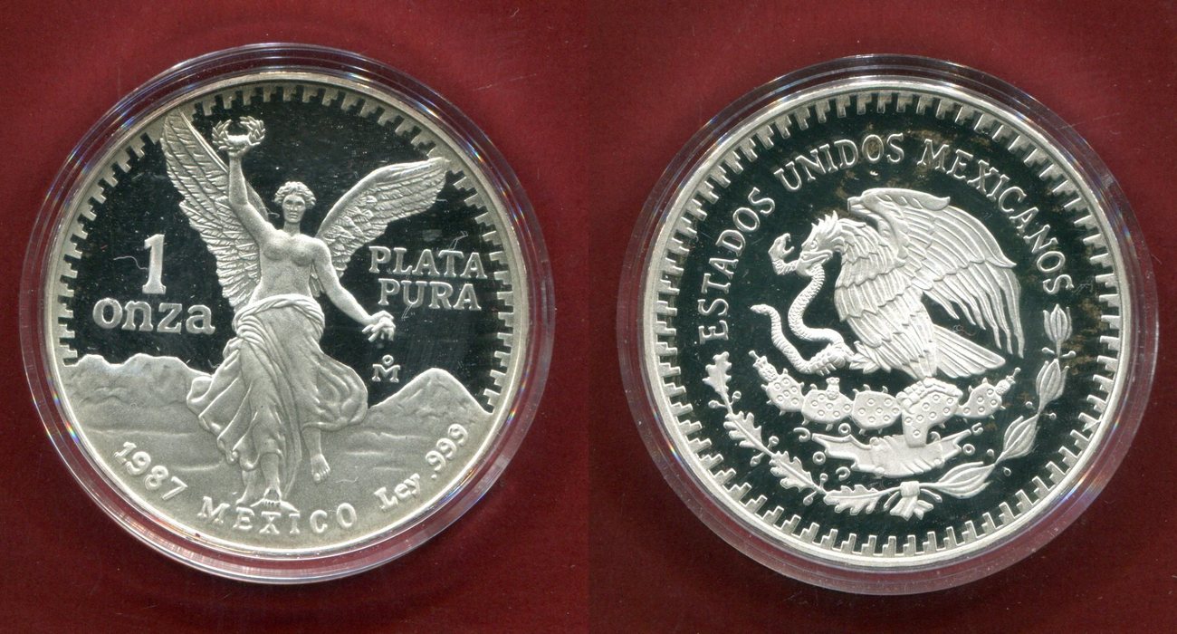1 Onza Libertad 1987 Mexico 1 Unze Feinsilber Libertad Polierte Platte ...