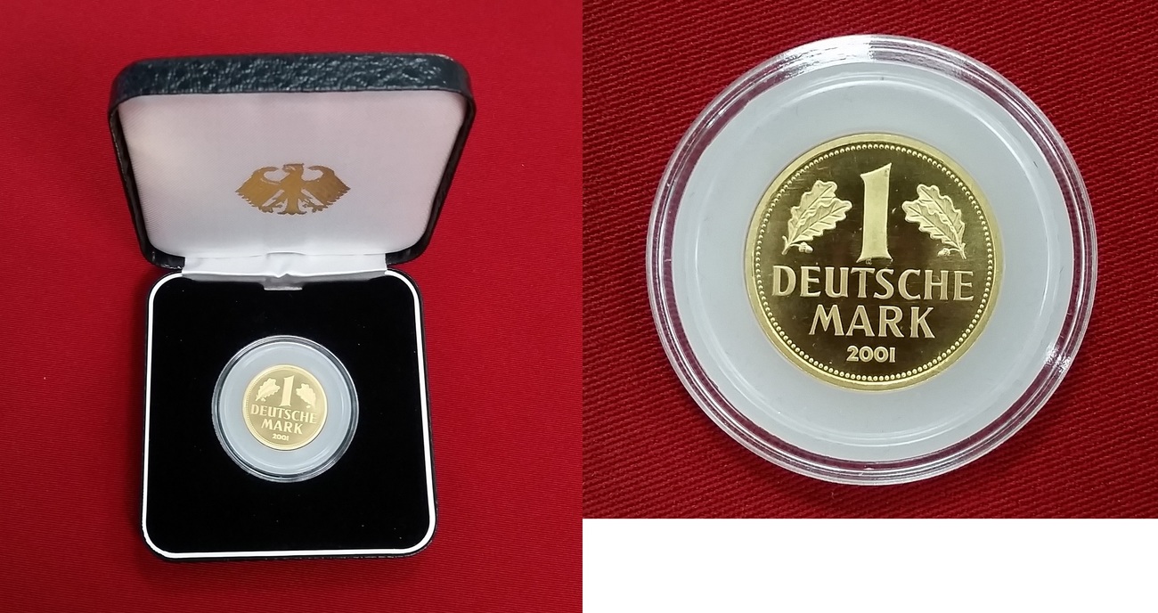 Bundesrepublik Deutschland 1 DM Gold - Mark 2001 A Goldmark mit Etui ...