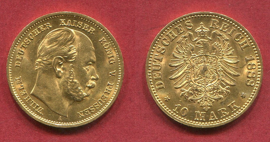 Preußen, State of Prussia German Empire 10 Mark Gold Kursmünze 1888 A ...