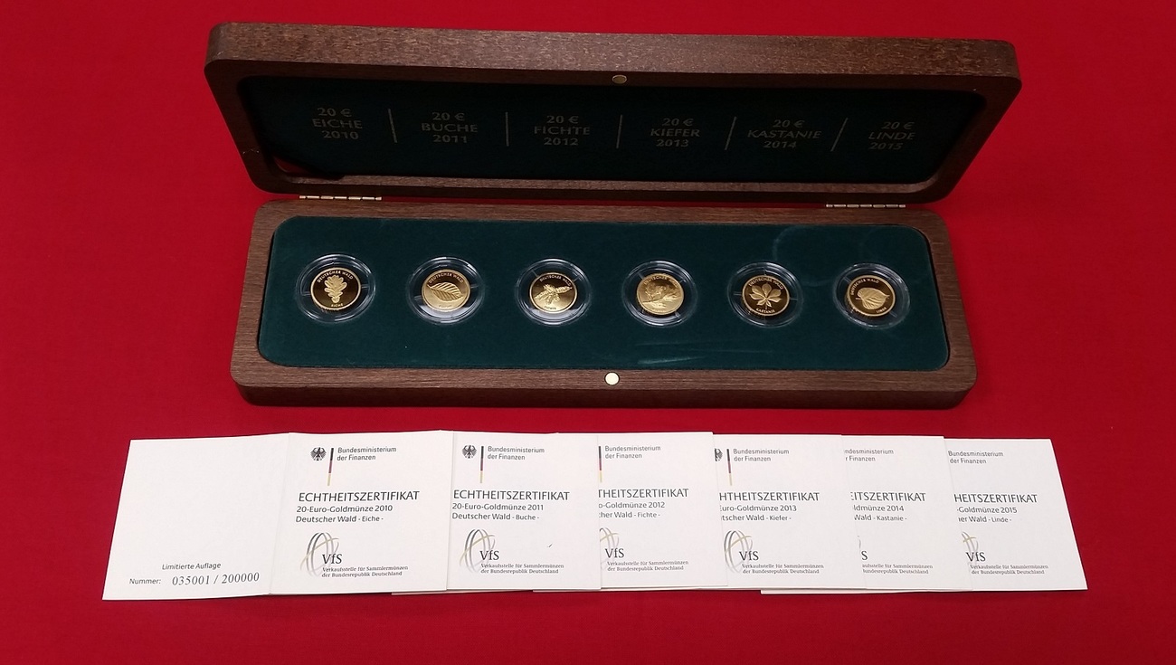 Bundesrepublik Deutschland, FRG 6 x 20 Euro Goldmünzen, je 1/8 Unze ...