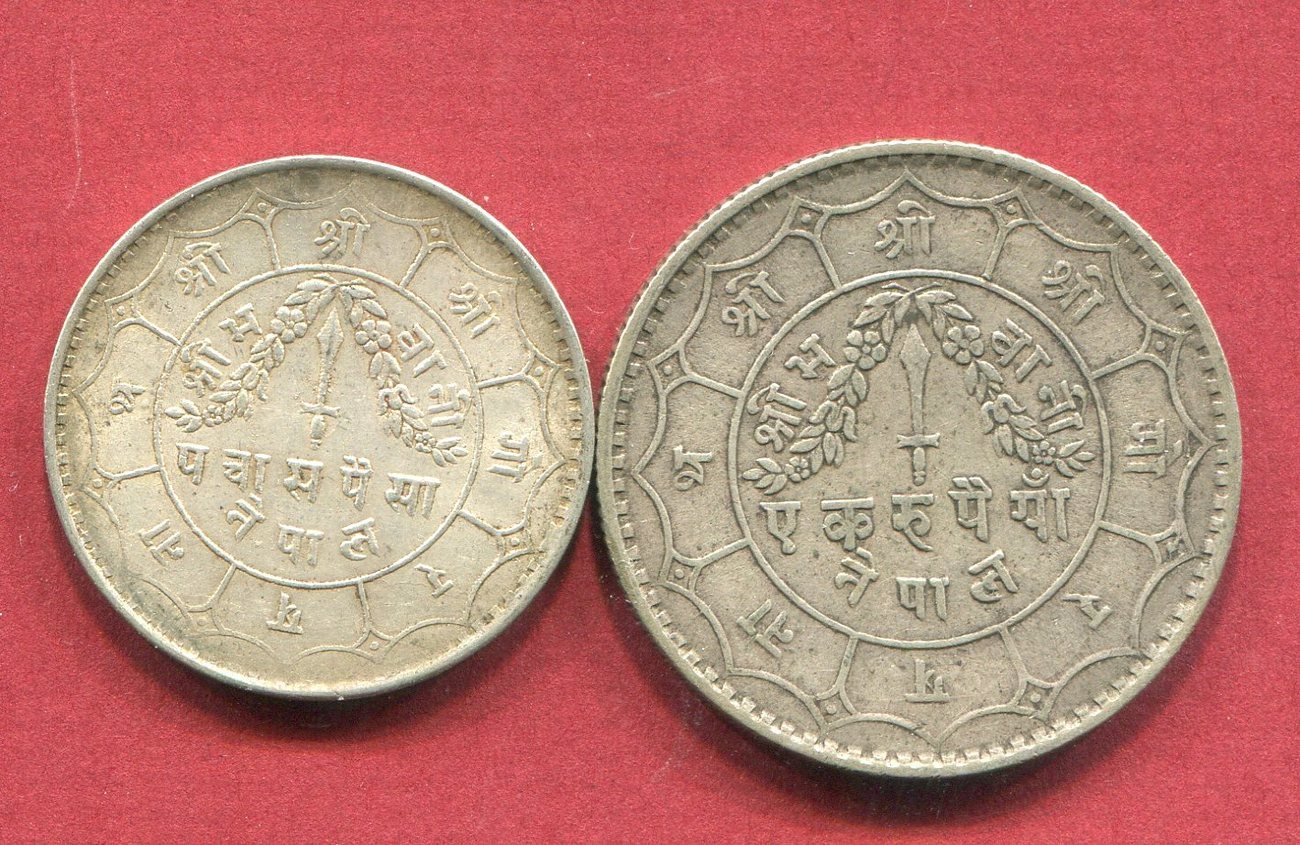 Nepal 50 Paisa 1 Rupee 1936, 1934 Rupee and 50 Paisas silver Lot siehe ...