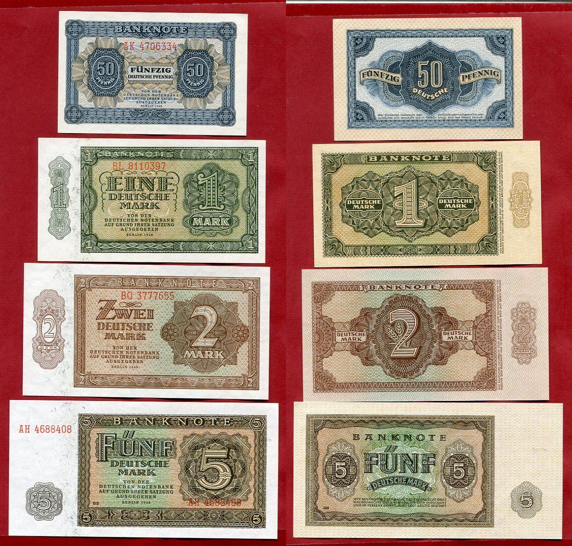 Deutsche Demokratische Republik 0,50 bis 1000 DM (9 Banknoten) 1948 DDR ...