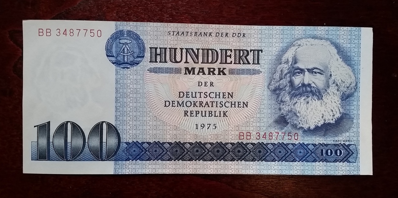 DDR 100 Mark Banknote 1975 Karl Marx - Palast - Serie BB Kassenfrisch I ...