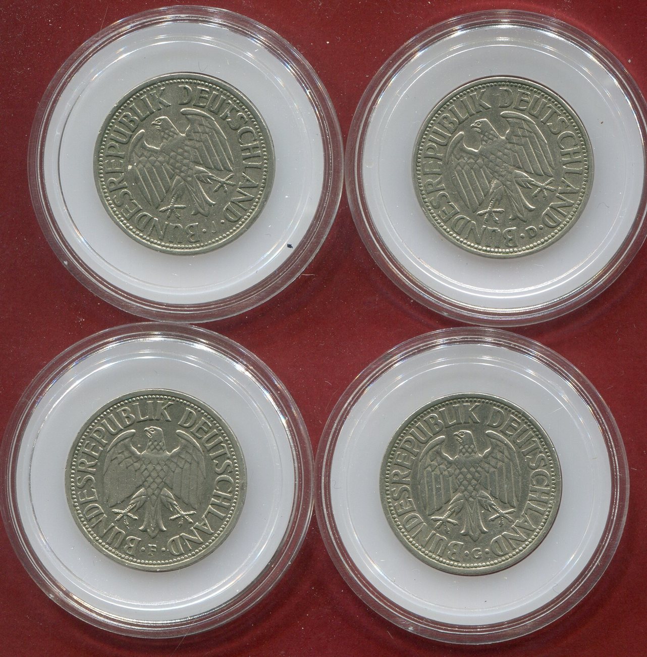 Bundesrepublik Deutschland FRG 1 DM Gold - Mark, Satz, A,D,F,G,J Kompl ...