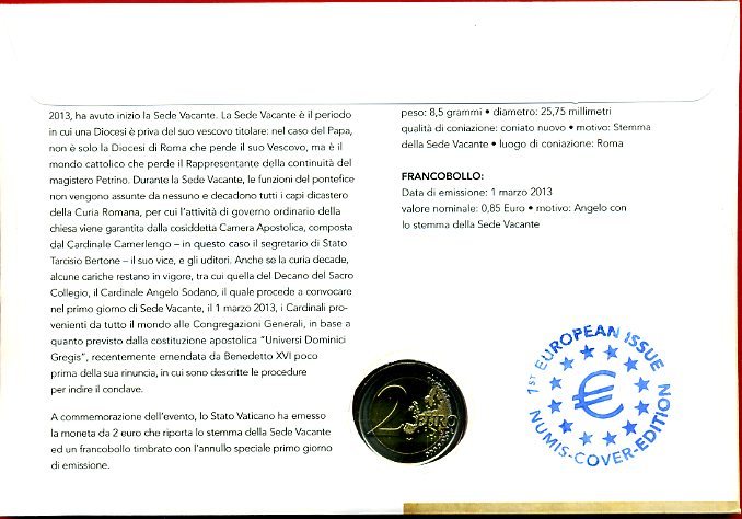 Vatikan 2 Euro Gedenkmünze 2013 Sede Vacante MMXIII - Sedisvakanz ...
