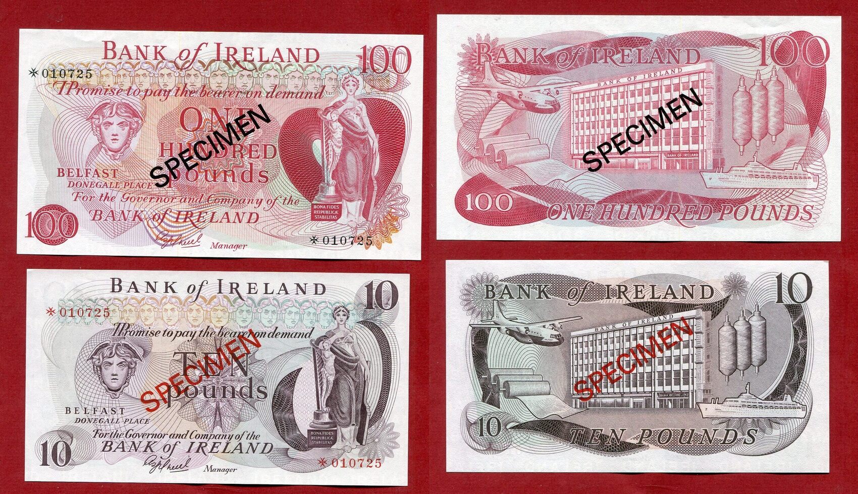 Nordirland Northern Ireland Irland 1, 5, 10, 100 Pounds 1977 Specimen ...
