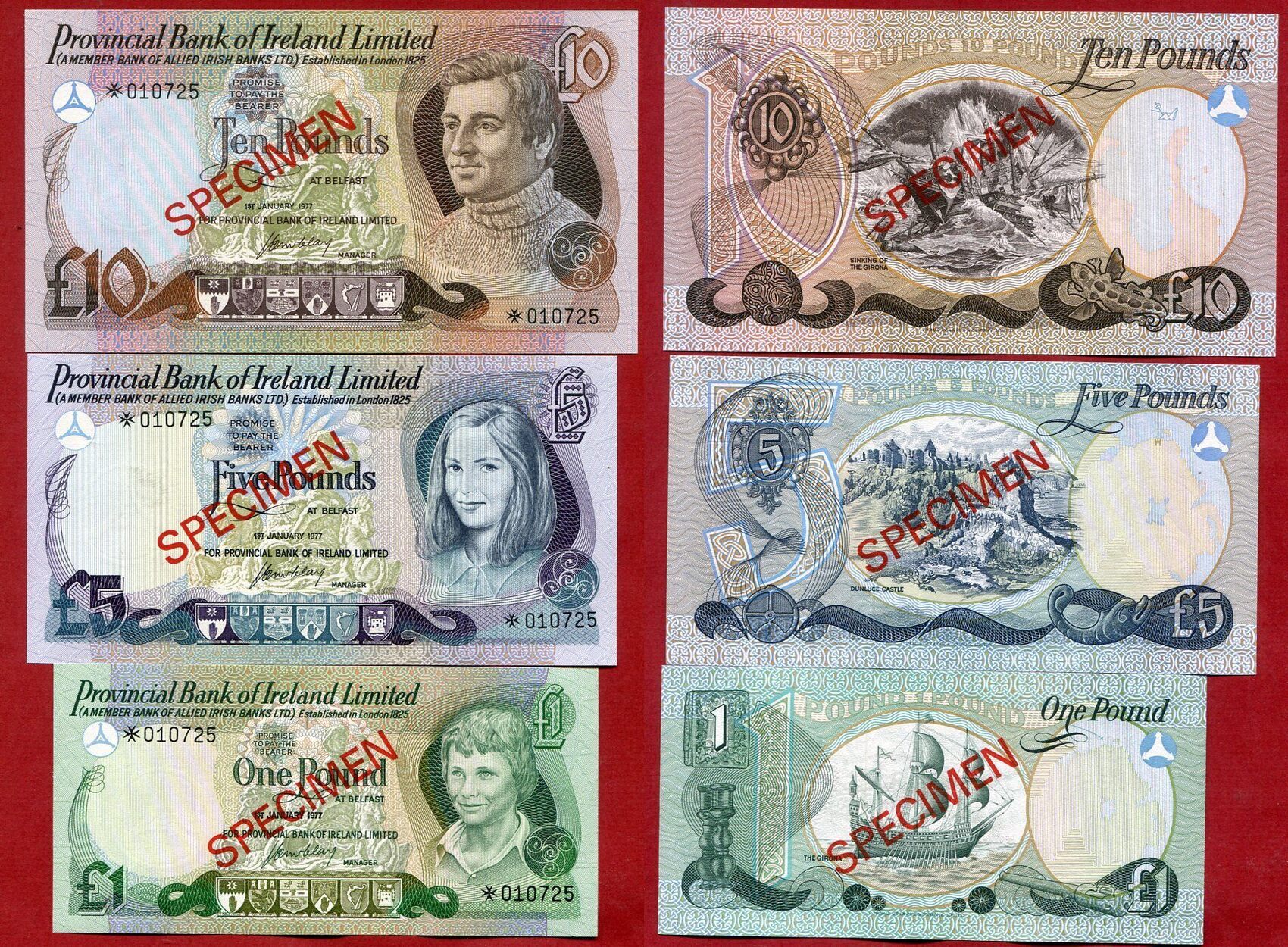 Nordirland Northern Ireland 1, 5, 10, Pounds 1977 Specimen Mustersatz 3 ...