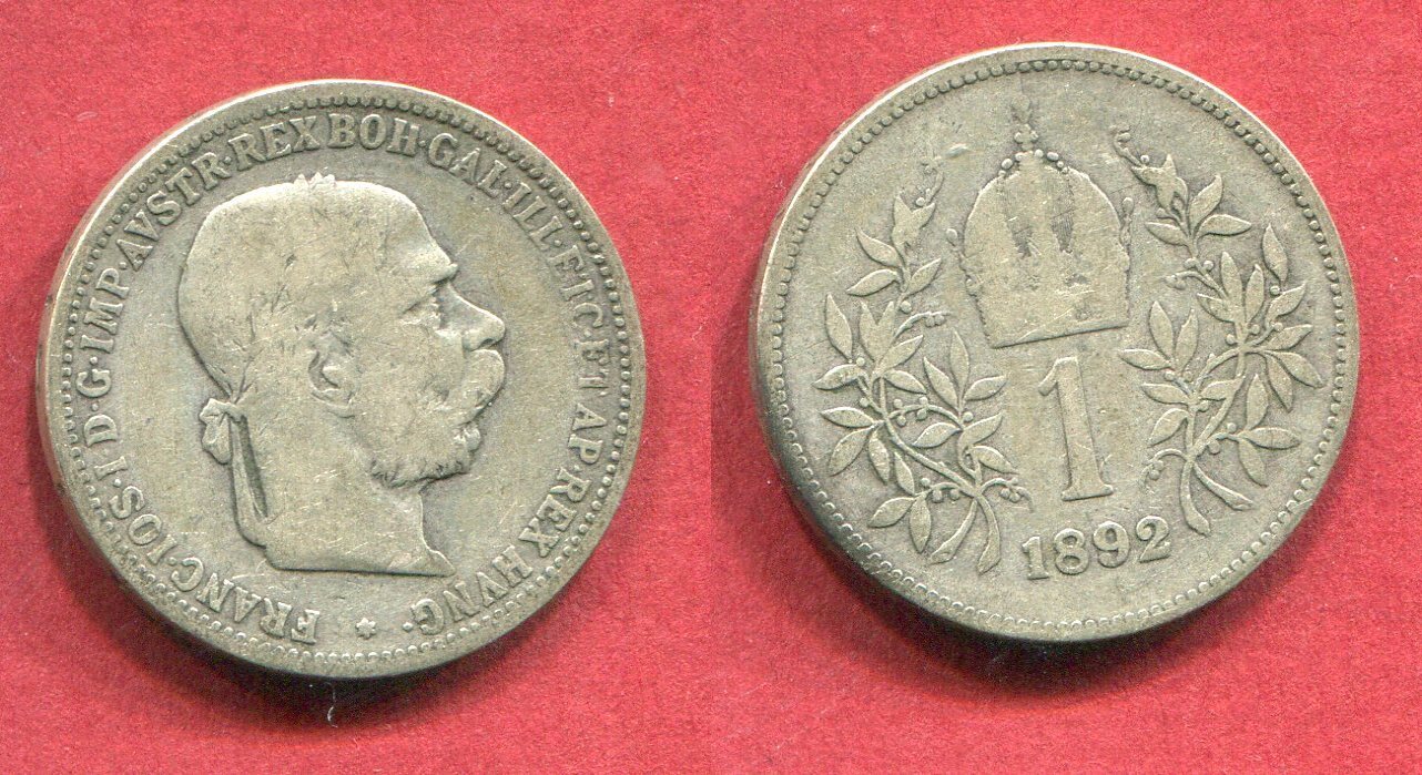 AUSTRIA Österreich 1 Krone 1892 Franz Joseph Jahrgang Selten s+ | MA-Shops
