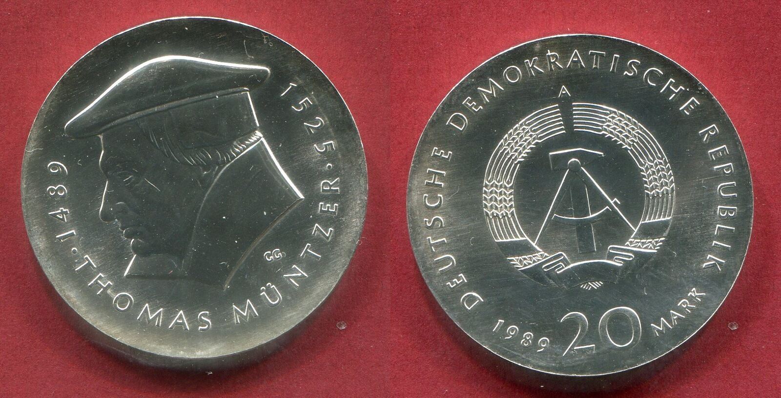 DDR 20 Mark Silber Gedenkmünze 1989 Thomas Müntzer prägefrisch | MA-Shops